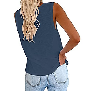 Cicy Bell Women's Casual Tank Tops Crewneck Sleeveless Plain Summer Cotton Tee Shirts (Navy,Large)
