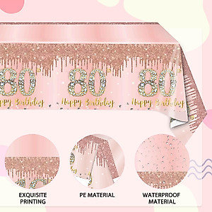 Xiliconie 3 Pack 80th Birthday Tablecloth Decorations Rose Gold Happy 80 Birthday Table Cover Party Supplies for 80 Year Old Birthday Anniversary Decor Supplies