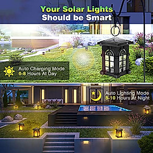 Solar Lantern, Futuriol IP65 Waterproof Solar Outdoor Lights with Flickering Flame Outdoor Lighting Halloween Decorations, Mini Solar Powered Hanging Landscape Light for Garden Yard Porch Lawn 4 Pack