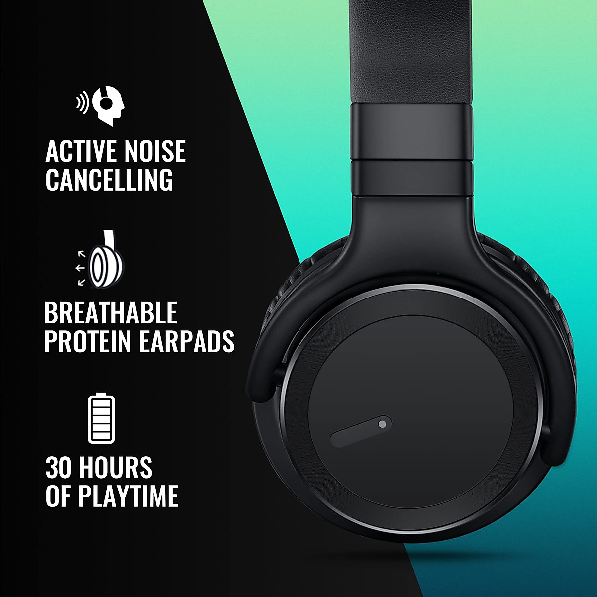 E7 MD PRO Active Noise Cancelling Headphones Bluetooth Headphones Over Ear Wireless Headphones with Microphone Deep Bass, Comfortable Protein Earpads, 30HPlaytime for Travel/Work, Jet Black