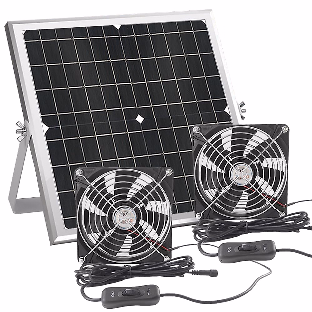 Bairnqner 20W Solar Powered Fan for Chicken Coop, Dog House, Outside Shed Greenhouse, Solar Fan with Two IPX7 Waterproof Fans 11.5Ft On/Off Switch Cable Installation Kits