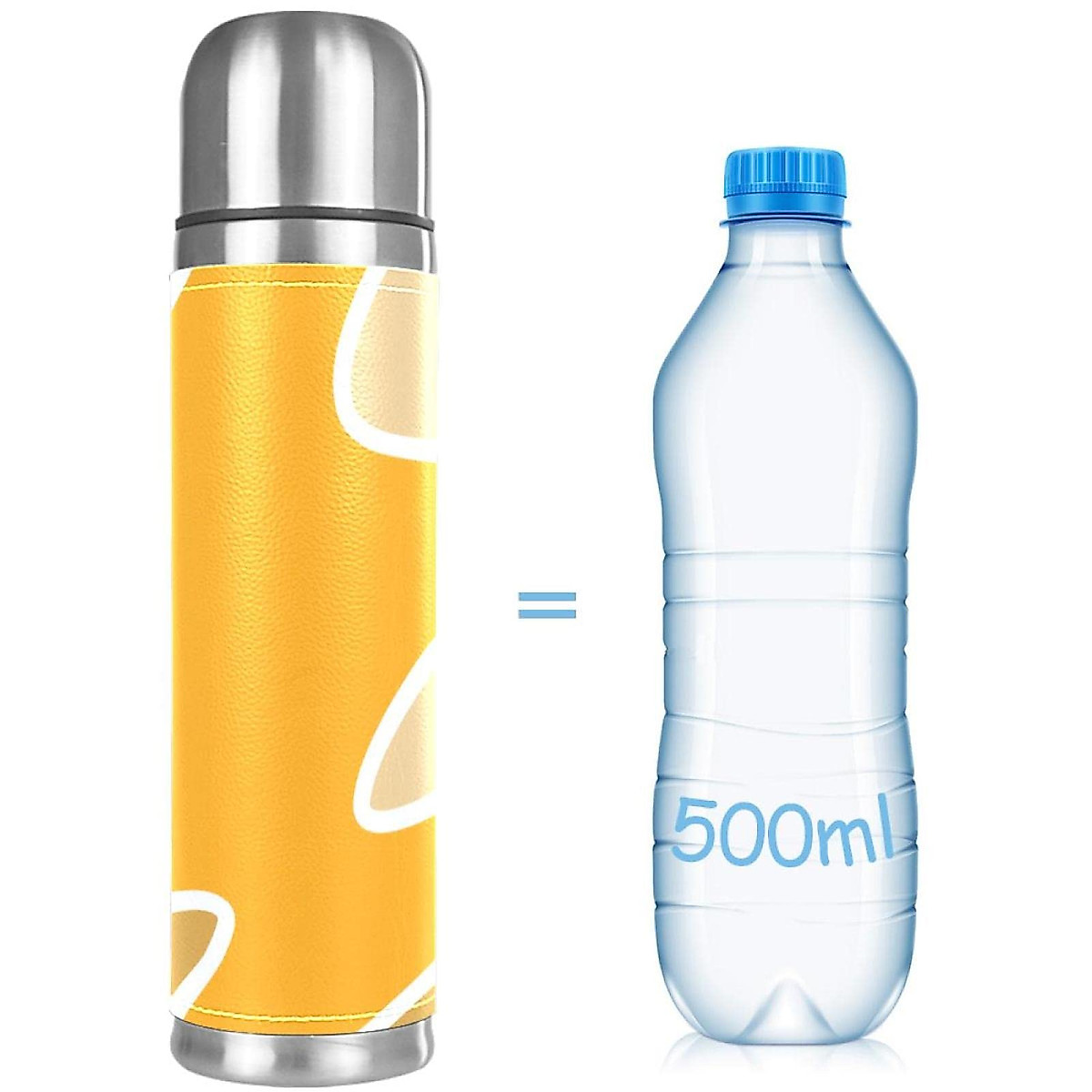 Stainless Steel Leather Vacuum Insulated Mug Abstract Thermos Water Bottle for Hot and Cold Drinks Kids Adults 16 Oz