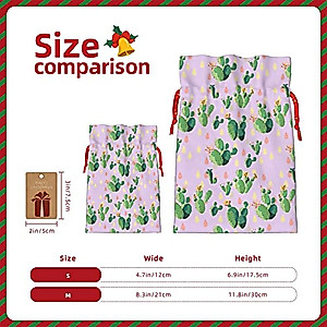 Drawstrings Christmas Gift Bags Cute-Cactus-Pink Presents Wrapping Bags Xmas Gift Wrapping Sacks Pouches Medium