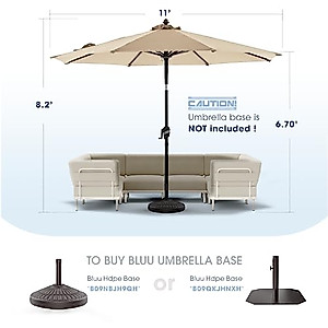 BLUU Pro 11 FT Outdoor Patio Umbrella with COVER, 5-YEAR Fade-Resistant Aluminum Outdoor Market Table Umbrella with Push Button Tilt, for Pool, Deck, Garden and Lawn (Beige)