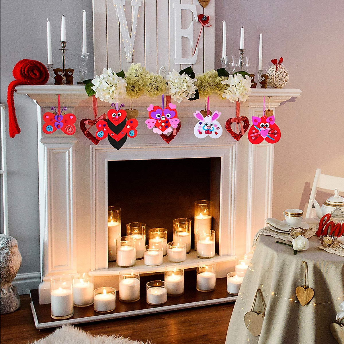 Winlyn 24 Sets Valentine's Day Craft Kits Foam Hearts to Animal Shape Ornaments Sets DIY Heart Dog Cat Owl Fish Butterfly Bee llama Bunny Decorations for Kids Valentine Spring Party Art Activity