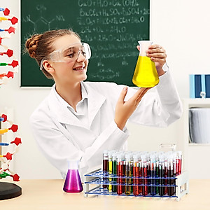 Baderke 40 Pcs Plastic Test Tubes with Rack 5 Pcs Graduated Cylinder 6 Pcs Plastic Beakers 3 Pcs Plastic Erlenmeyer Flask 10 Pcs Plastic Transfer Pipette for School Lab Party DIY