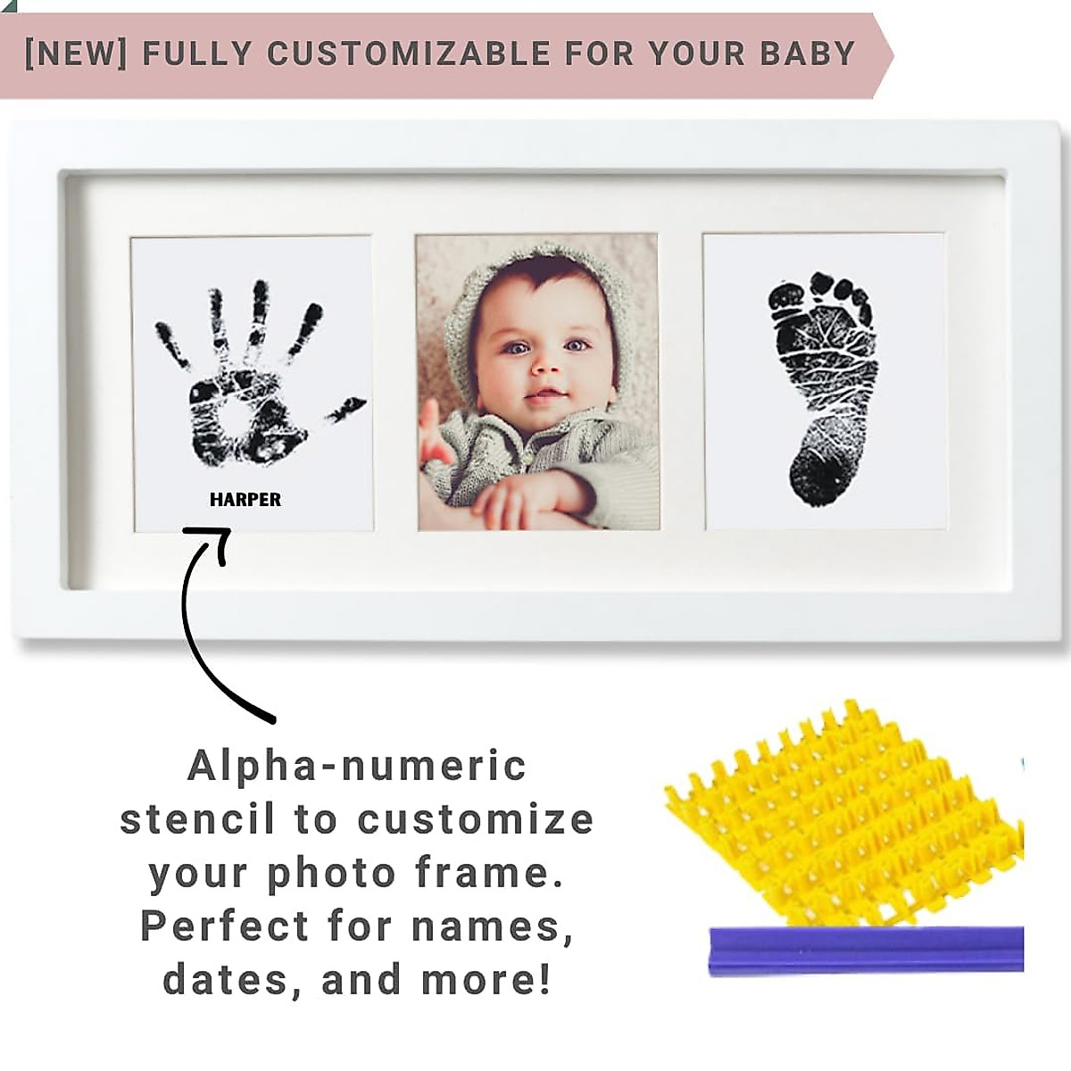 Baby Prints Newborn Handprint and Footprint Picture Frame Keepsake Kit, 13.5 x 7 INCHES (Large Size), Mess-Free Ink Pad Included | Gift for New Parents for Babyshower | Photo Keepsake