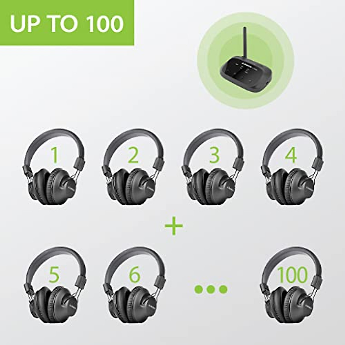 Avantree Quartet-Extra - 2.4G RF Wireless Add-On Headphones Quartet Multiple Listening System, Scalable to 100