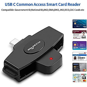 Type C CAC Rocketek DOD Military USB-C Common Access CAC Smart , Credit /CAC Chip card reader Compatible with Android Phones, MacBook Pro, iMacCR5+LTCR1