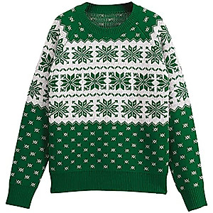 ZAFUL Women's Christmas Reindeer Xmas Snowflake Patterns Knitted Sweater Long Sleeve Elk Floral Printed Pullover Green