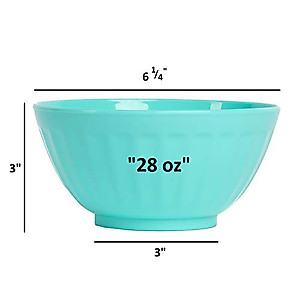 Klickpick Home 6 Inch Plastic Bowls Set of 8-28 ounce Large Plastic Cereal Bowls Microwave Dishwasher Safe Soup Bowls - BPA Free Bowls 4 Coastal Colors (2 of Each Color)