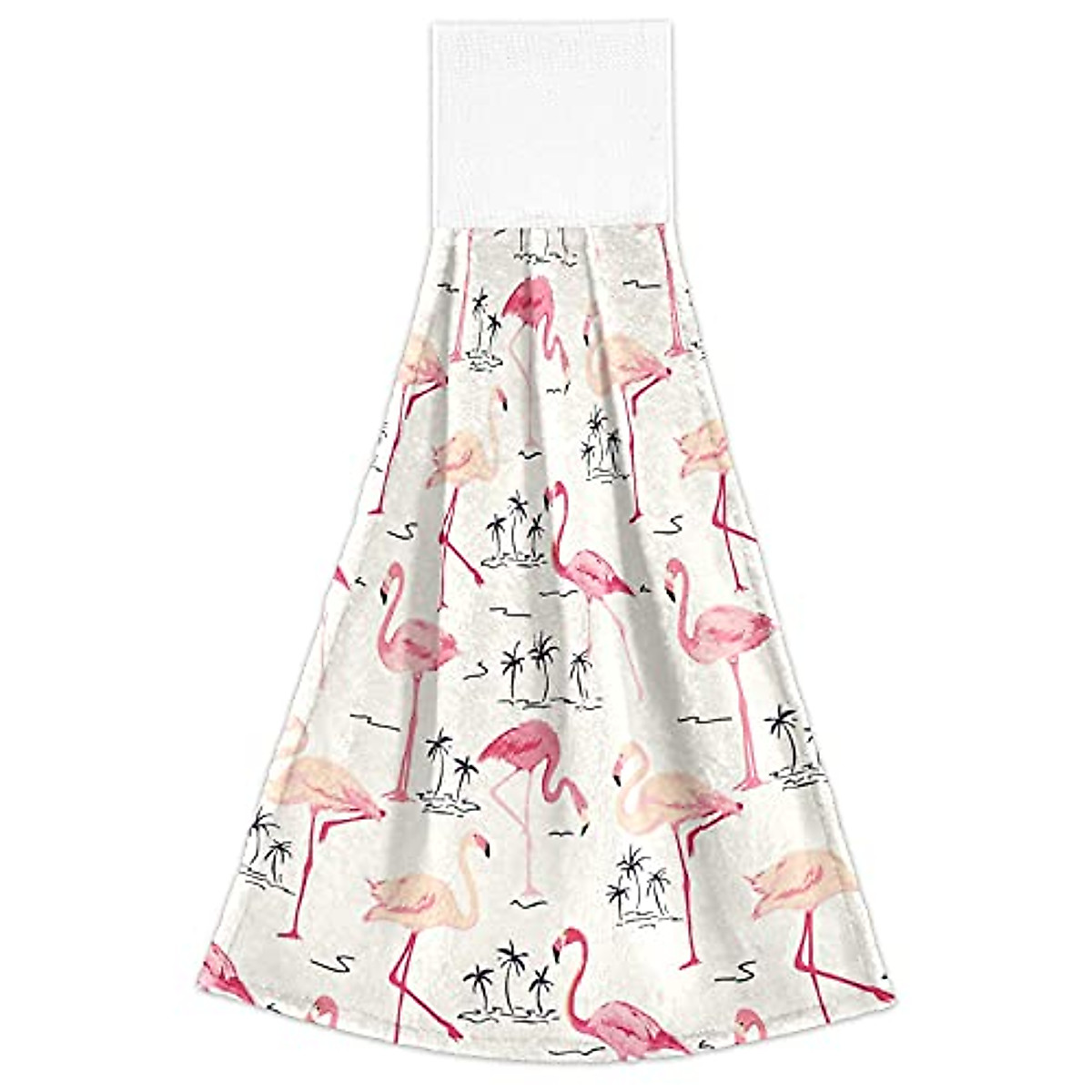 MCHIVER 2 Pcs Hanging Kitchen Hand Towels with Loop, Flamingo Decorative Towels Absorbent Towel for Bathroom, Laundry Room