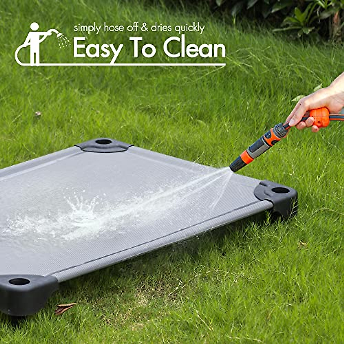 Outdoor Elevated Dog Bed Raised Dog Cots Beds for Large Dogs Indoor & Outdoor Pet Hammock Bed with Frame with Breathable Mesh (Medium, Grey)