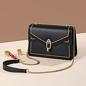 LAORENTOU Cow Leather Quilted Purse and Handbags for Women Satchel Shoulder Bags with Chain Strap, Ladies Chain Crossbody Bags (Black)