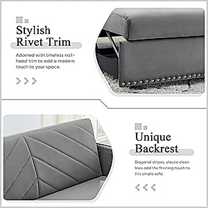 ERYE 3-in-1 Loveseat Futon Sofa Convertible Queen Size Pull Out Sleeper Couch Bed & Reclining Backrest for Living Room Furniture Sets Sofabed, Gray Twin Velvet 2 Pillows Side Pockets USB Port