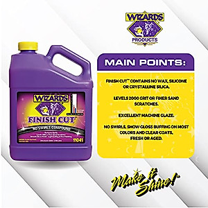 Wizards Finish Cut Buffing Liquid - Cutting Compound & Polish Machine Glaze - Light Cutting and Fine Polishing - 1 Gallon