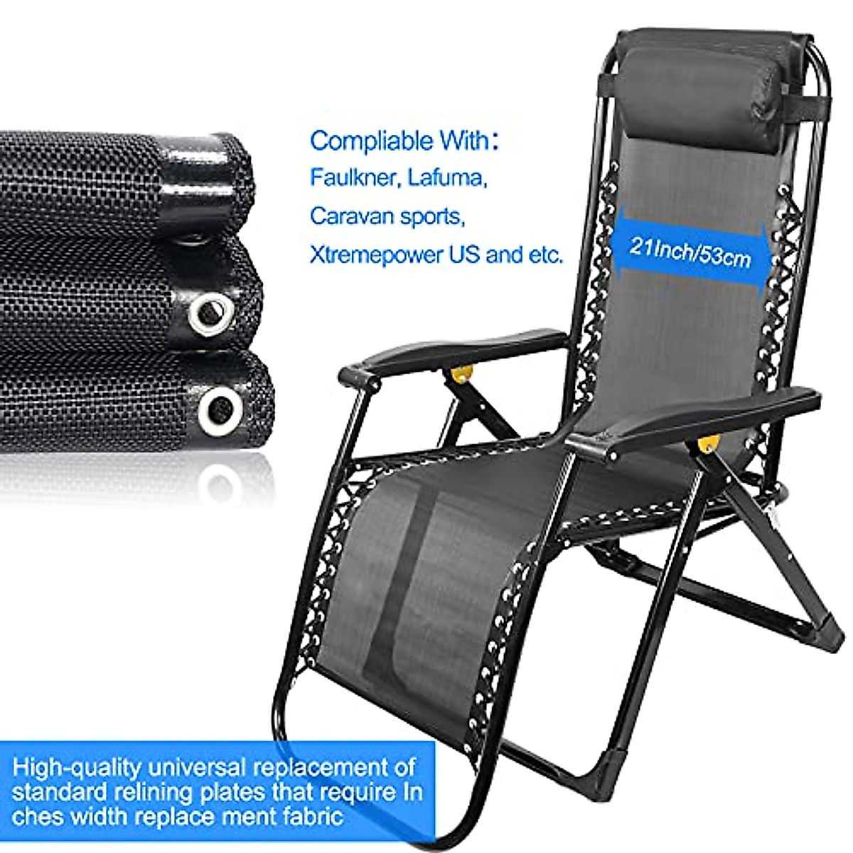 sailimu XL Zero Gravity Chair Replacement Fabric, Hook & Loop Fixed Top Sling Chair Fabric, Oversize Anti-Gravity Folding Lounge Repair Cloth Part for Outdoor Patio Beach Pool Lawn 63x21 Inches
