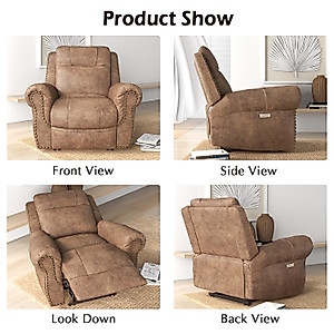 INZOY Electric Power Recliner with Breathable Leather, Classic Electric Reclining Recliner Chair with USB Port, Upholstered Single Sofa Recliner for Living Room Bedroom Home Theater, Brown