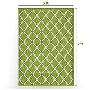 Indoor/Outdoor Area Rug - Made from 100% Recycled Polypropylene Plastics Great for Patios, Porches, Camping, and The Beach - Outdoor Waterproof Carpet (5' x 7', Karlo-Green)