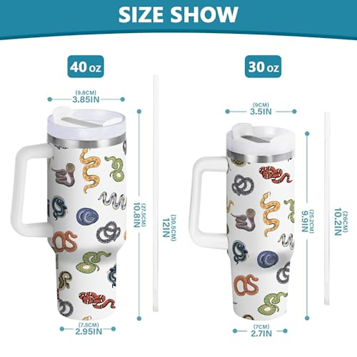 ARGTILDN 40 oz Tumbler Snake Animal Insulated Travel Mug with Handle and Straw Lid Stainless Steel Vacuum Coffee Cup Tea Beverage Container Water Bottles for Car Sports office
