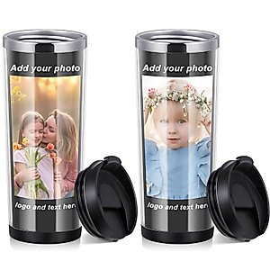 Lallisa Mug with Picture Customized Tumblers 12 oz Personalized Photo Stainless Steel Tumbler Insert Double Wall Mugs Insulated Cup Travel Mug for Happy Mother's Day Fathers' Day Gifts(2 Pcs)