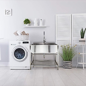 Transolid TFH-3622-SS 36 in. x 22 in. x 34.3 in. Stainless Steel Laundry Sink with Wash Stand in Brushed Satin