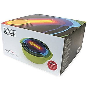 Joseph Joseph Nest 9 Plus, 9 Piece Compact Food Preparation Set with Mixing Bowls, Measuring cups, Sieve and Colander, MultiColor