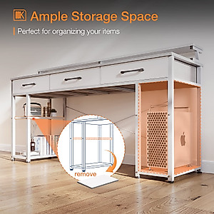 ODK Computer Desk with Drawers and Storage Shelves, 63 inch Home Office Desk with Monitor Stand, Modern Work Study Writing Table Desk for Small Spaces, White + White leg