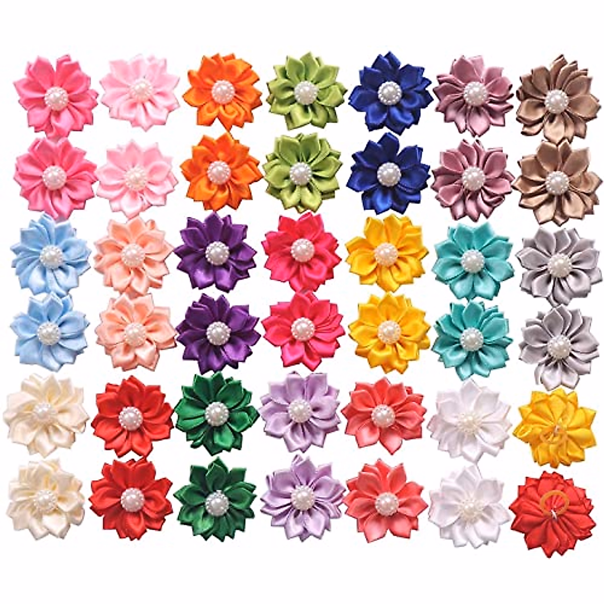 YAKA 40PCS(20Paris) Cute Dog Hair Bows with Rubber Bands Pearls Flowers Topknot Dog Bows Pet Grooming Products 20 Colors