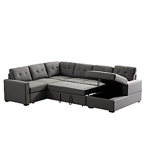 U-Shaped Corner 6 Seater Sofa & Couch Convertible Sleeper Sectional Sofa with Pull Out Sofabed & Sleeper Couch Bed and Storage Chaise for Home Office Apartment Living Room Furniture Sets, Dark Gray