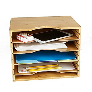 Mind Reader 4BMBOX-BRN 4 Tier File Organizer Box, Adjustable Shelves, Space-Saver, Home, Office, School, Study Room, Bamboo Brown