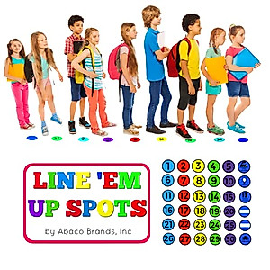ORIGINAL Line Em Up Spots | 36 Pack of 4" Multicolored Numbers for Classroom Tile and Cement Floors | No Scuffing or Peeling! Made with 3M Subway Adhesive! | Preschool, Elementary, Teachers, Decals, Classroom Must Haves