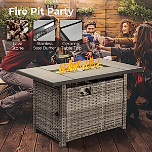 HOOOWOOO Outdoor Patio Furniture Set,10 Pieces Outdoor Sectional Furniture,Wicker Patio Conversation Sets with Fire Tables Swivel Rocking Chairs,Outside Out Door Modular Furniture,Orange Red