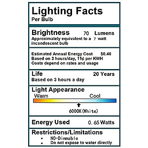 S14 LED Bulb String Light Bulbs Equivalent 7 Watt Daylight White 6000K 0.65W E26 LED Edison Replacement Light Bulbs for Indoor Outdoor String Lights, Clear Plastic, 120V(25-Pack)