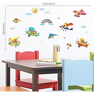 DECOWALL DS-8026 Animal Airplanes Kids Wall Stickers Wall Decals Peel and Stick Removable Wall Stickers for Kids Nursery Bedroom Living Room (Small) d?cor