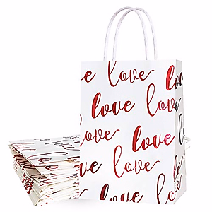 12Pcs Mothers Day Gift Bags, Love Theme Paper Bags with Handle for Valentines Day, Wedding, Father's Day, Sweetest Day or Any Occasion Holiday Bags for Gifts