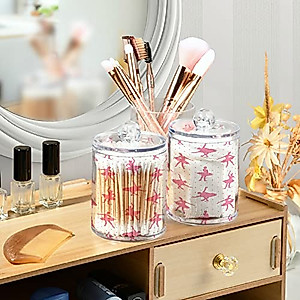 KEEPREAL Pink Ballerina Qtip Holder Dispenser with Lids, 4PCS Plastic Food Storage Canisters, Apothecary Jar Containers for Vanity Organizer Storage