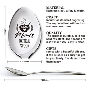 Spoon Gift for Mom, Mom's Oatmeal Spoon, Mother’s Day Birthday Thanksgiving Christmas Gifts for Best Mom Ever, Mom Gifts from Daughter Son Husband, Engraved Stainless Steel Spoon GIfts for Mom Mother