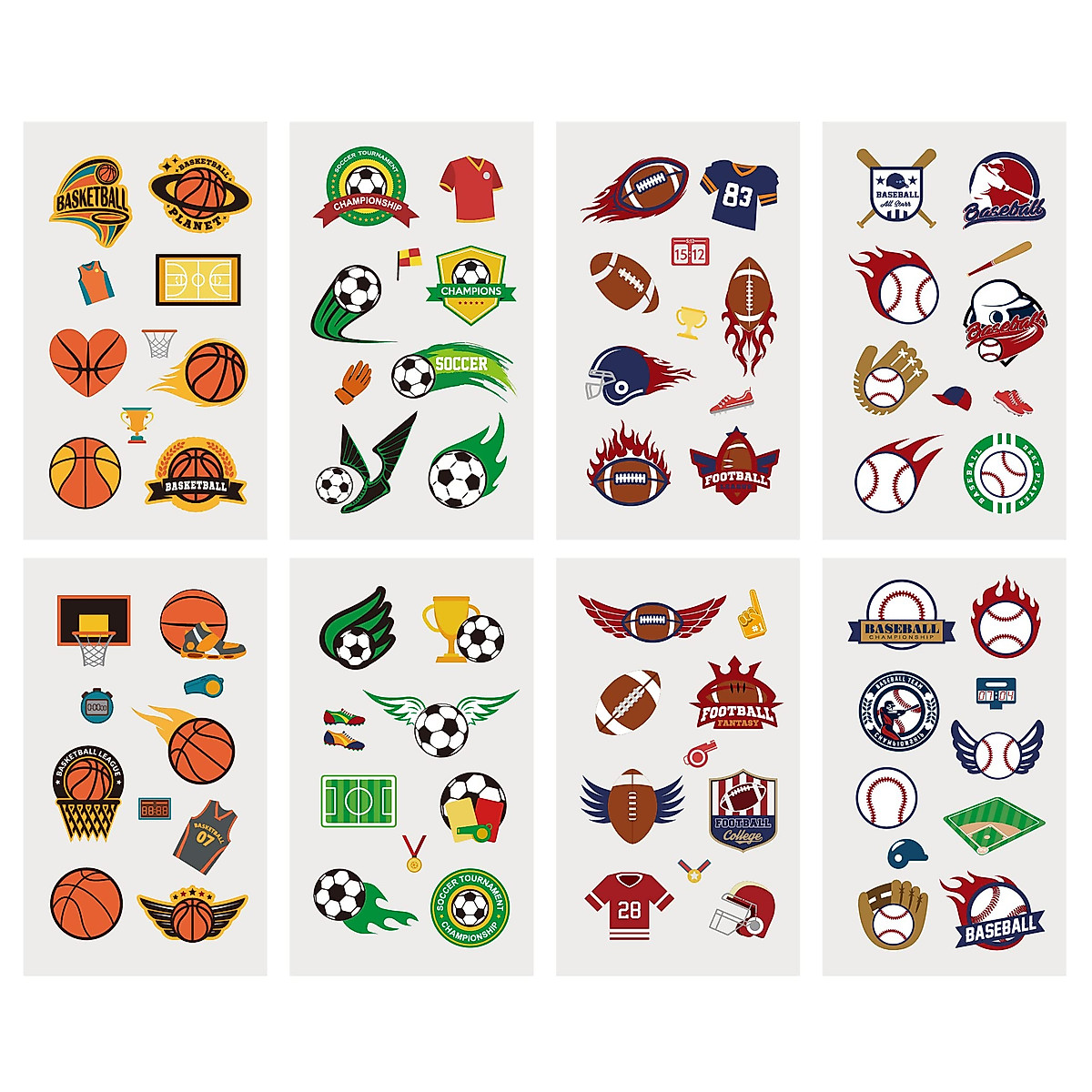 Cleverplay 24 Sheets Waterproof Temporary Tattoos, Sports Themed Party Favors, Birthday Decorations, Football Soccer Baseball Basketball