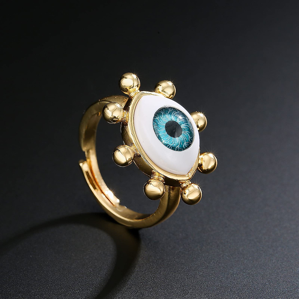 cmoonry 18K Gold Plated Fashion 3D Evil Eye Charm Finger Ring For Women Men Adjustable (Style 1)