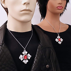 Medallion with Red Cabochon Medieval Renaissance Silver Finish Pendant Necklace