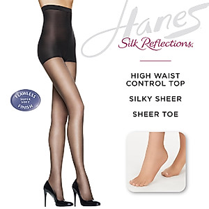 Hanes Silk Reflections Control Top Sheer Toe Silky Sheer High Waisted Pantyhose, Little Color, Size AB (Pack of 1)