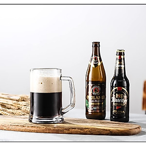 SOUJOY 8 Pack Glass Beer Mug, 12 Oz Beer Glass Stein with Handle and Straw, Clear Lead-Free Freezer Beer Cup Heavy Drinking Glass for Beer, Milk, Juice, Bar, Beverages