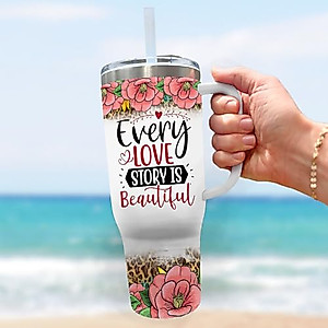 Personalized 40oz Tumbler with Handle – Valentine's card exchange-Custom Couple Gift for Anniversary Wedding Gift, Birthday, Mother's Day, Valentine’s Day DsqTNl
