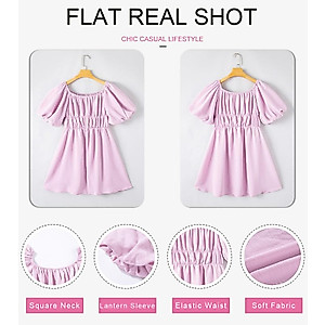 Dokotoo Womens Square Neck Summer Dresses Lantern Sleeve Ruffle A-Line Purple Dresses for Women Elastic Waist Casual Mini Beach Dresses Small