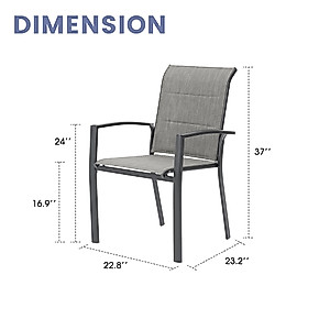 VICLLAX Patio Stackable Dining Chairs Set for 2, Outdoor Padded Metal Dining Chairs Lawn Chairs for Garden Yard Deck, Support 300 lbs, Dark Grey Frame & Grey Tone Fabric