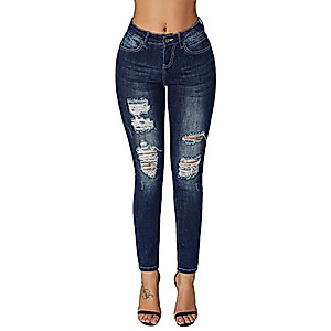 roswear Women's Ripped Mid Rise Destroyed Skinny Jeans Slate Blue XX-Large