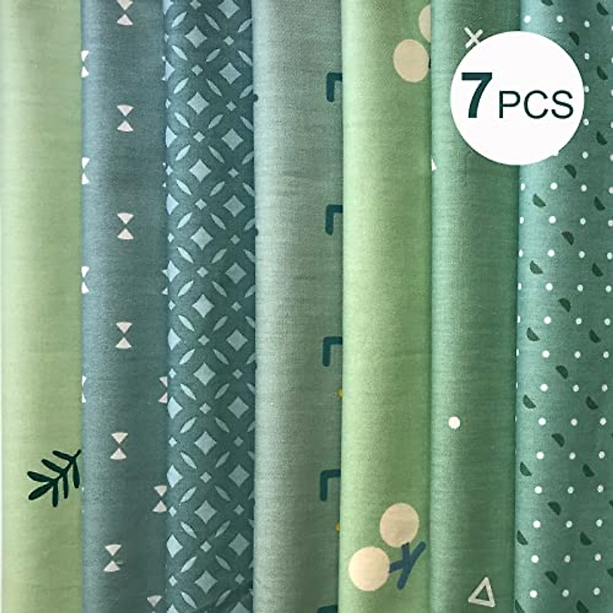Gnognauq 7 Pieces 18x22 inches Cotton Fabric Fat Quarter Fabric Bundles Quilting Cotton Floral Craft Fabric Pre-Cut Squares for Patchwork Sewing Quilting Crafting (Green Blue)