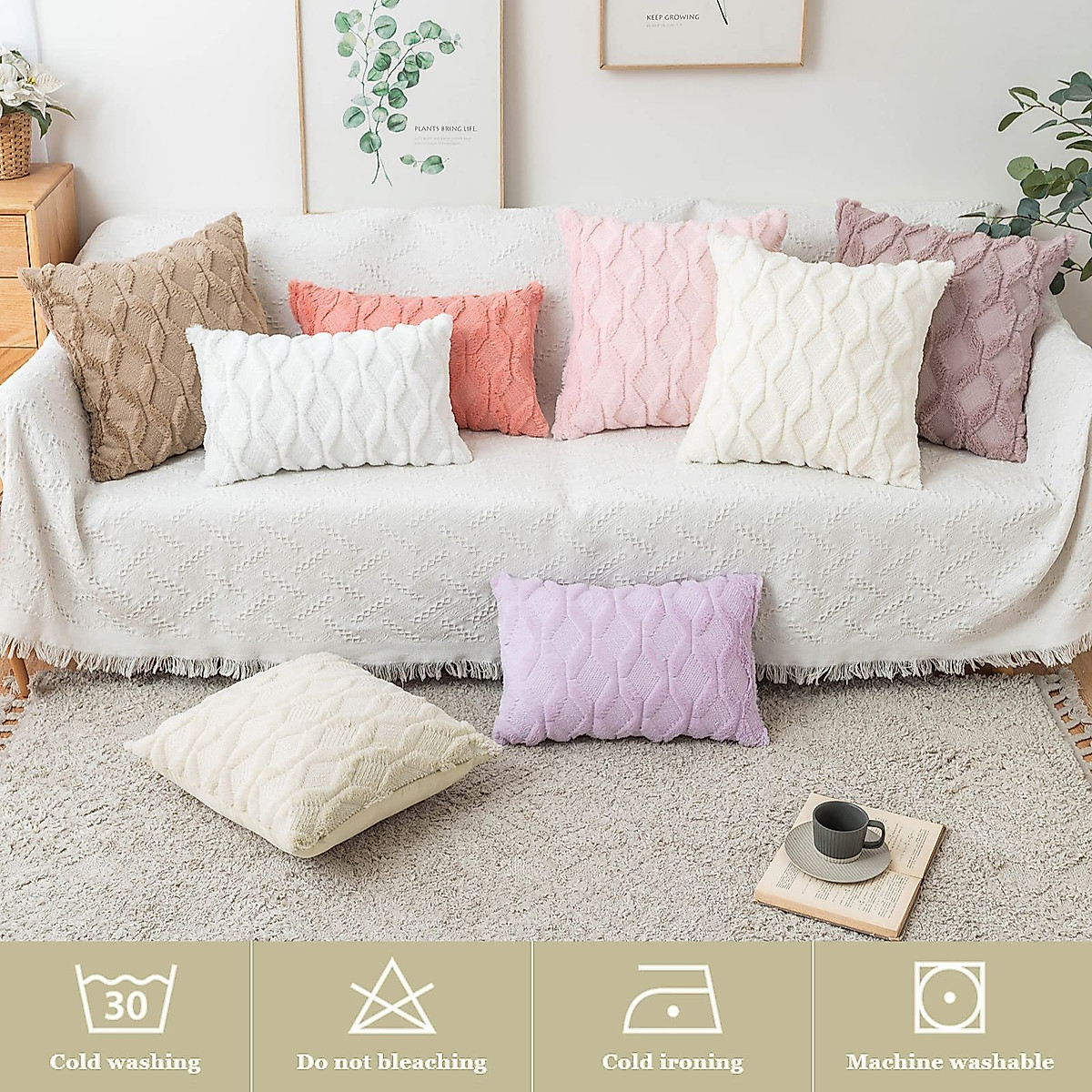 MIULEE Coral Red Throw Pillow Covers 20x20 Set of 2 Spring Decorative Farmhouse Couch Throw Pillows Boho Shells Cute Soft Plush Wool Winter Pillowcases for Bedroom Living Room Sofa