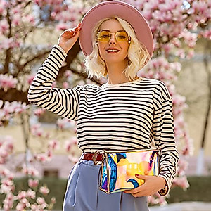 WestonBasics Holographic Iridescent Makeup Pouch | Portable Waterproof Cosmetic Bag Set for Women, Ladies & Bridesmaids | Clear Pouch for Travel, Toiletry | Large Clear Makeup Bags with Zipper